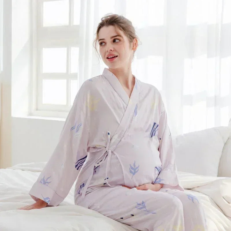 Organic Muslin Long Sleeve Nursing Maternity Pajama Set | Organic ...